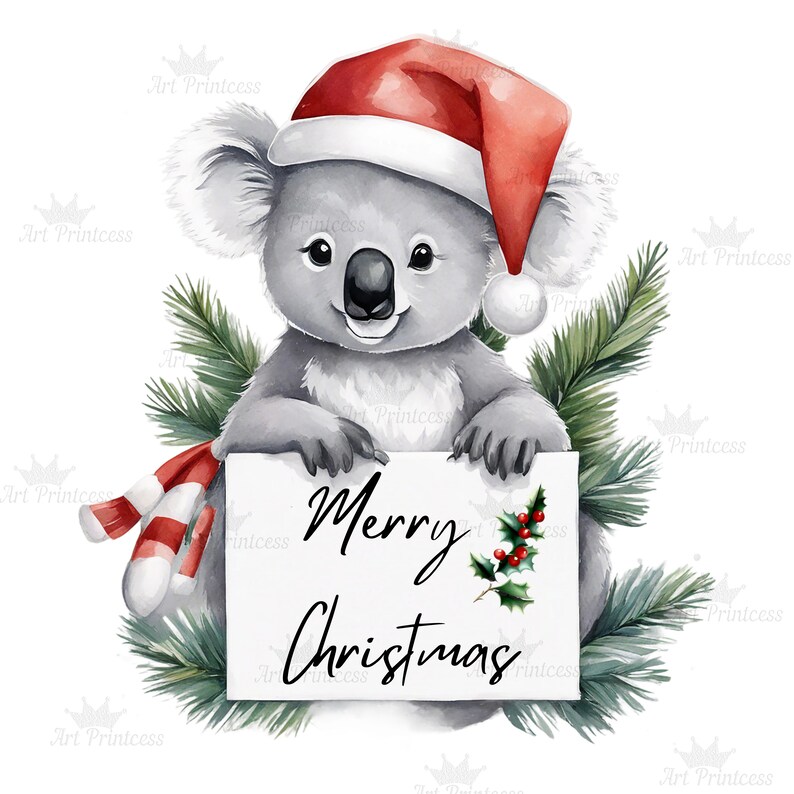Christmas Koala Watercolor Clipart PNG Festive Koala Bear Graphics ...
