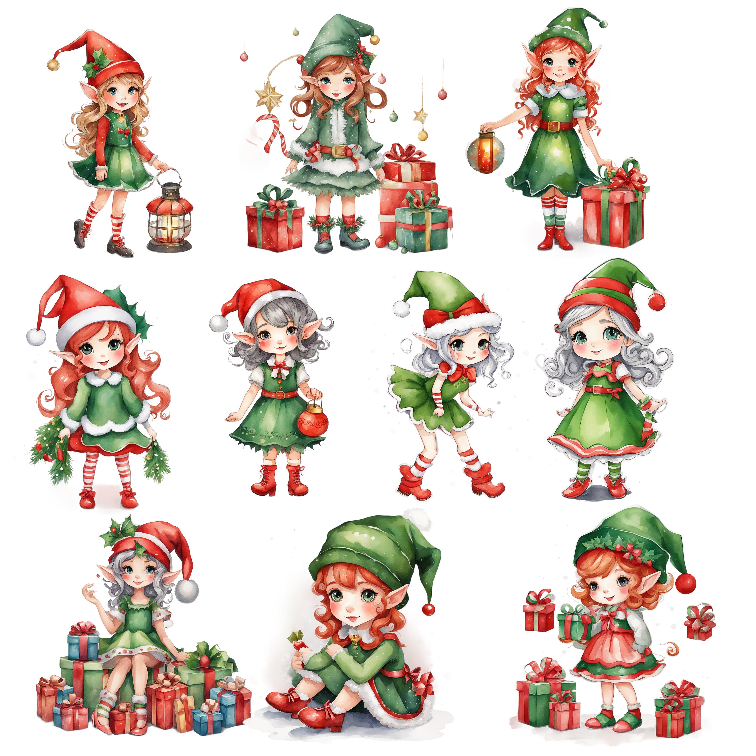 80 Christmas Elf Clipart Bundle Christmas Elves PNG Cute Watercolor ...