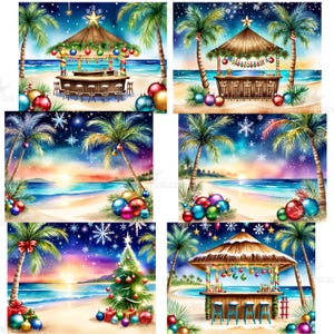 Tropical Christmas Watercolor Palm Tree Clipart Palm Tree Beach ...