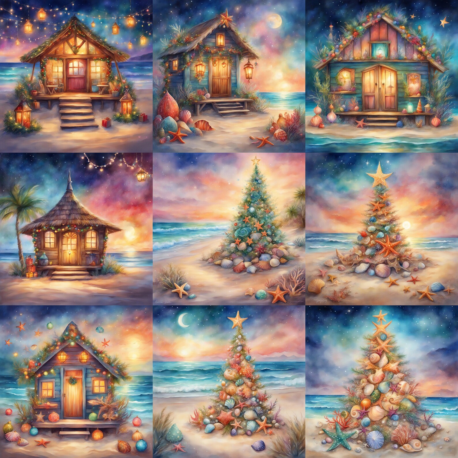 Christmas on the Beach Watercolor Clipart Coastal Christmas Digital ...