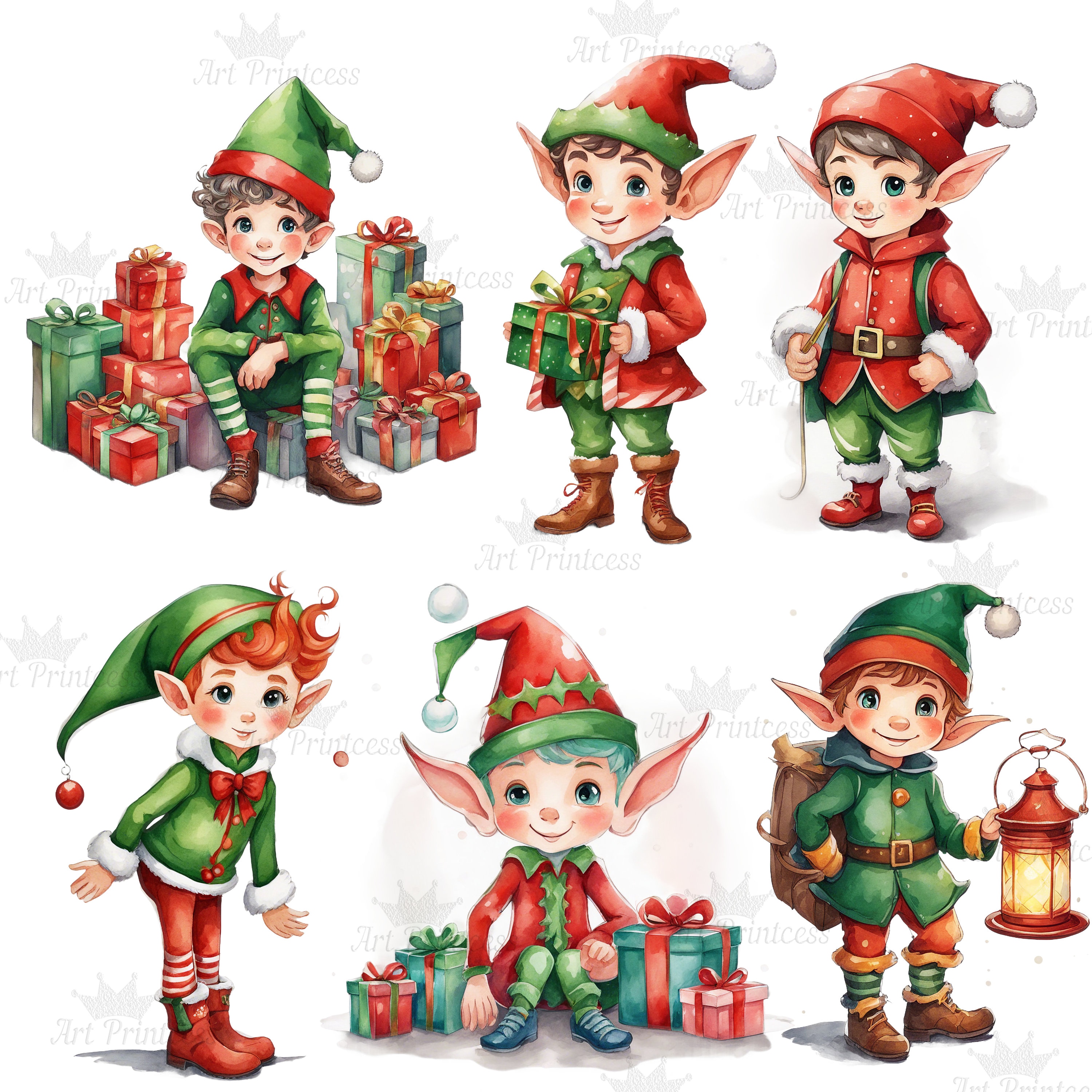 Christmas Elf Boys Clipart PNG Watercolor Christmas Elves Boys - Etsy