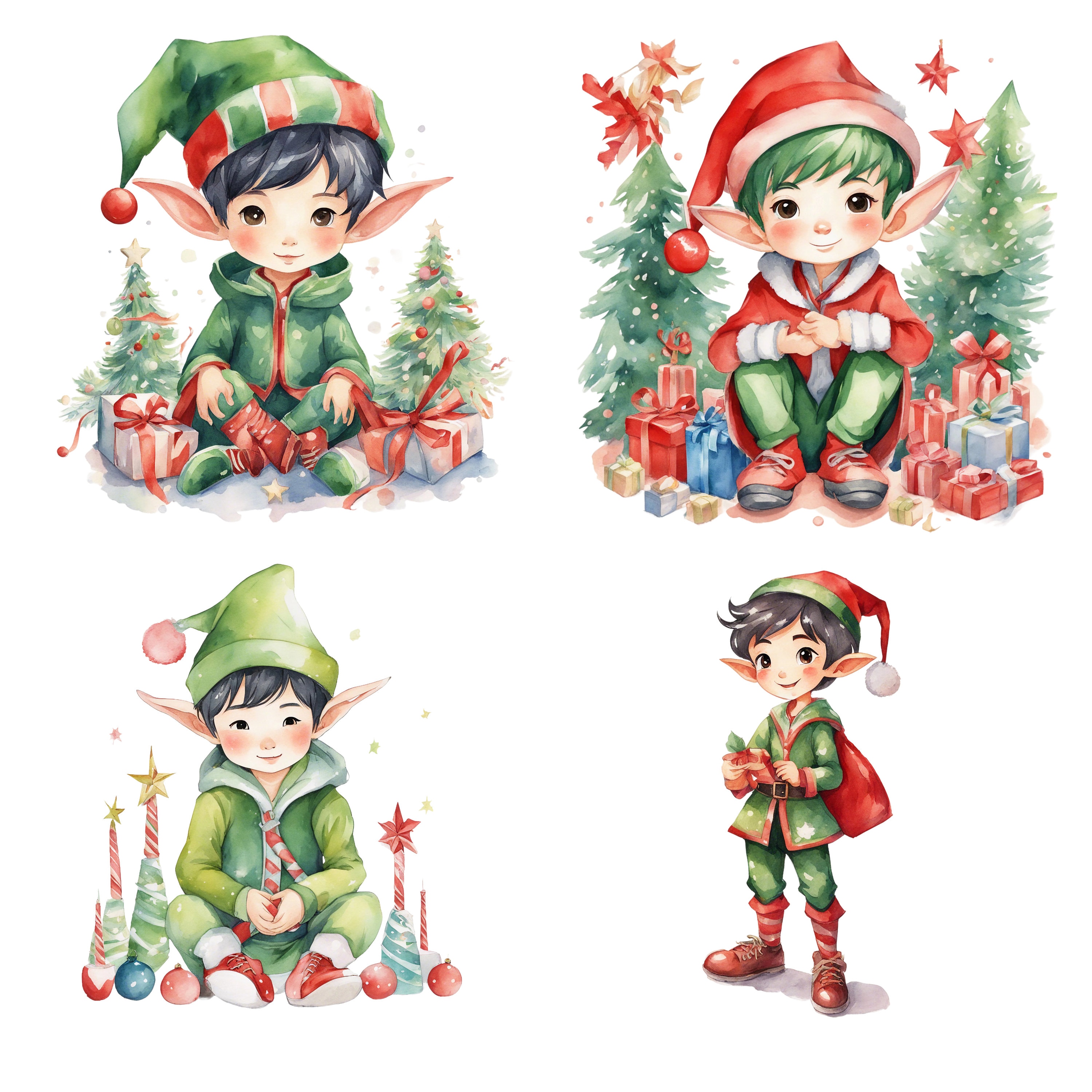 Asian Christmas Elf Clipart PNG Asian Elves Digital Download Bundle ...