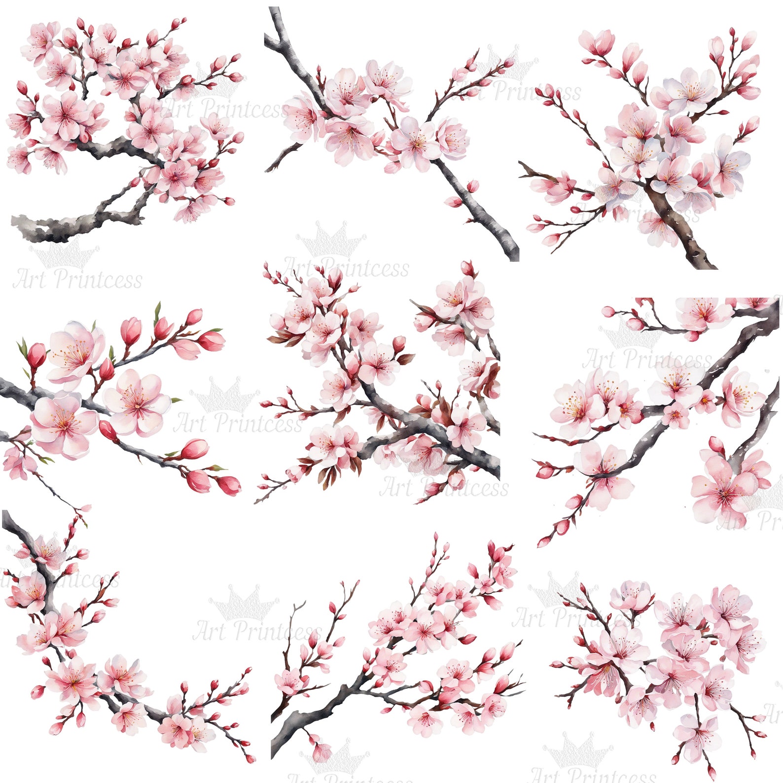 Sakura Watercolor Clipart PNG Bundle Sakura Tree Clipart Sakura Flower ...