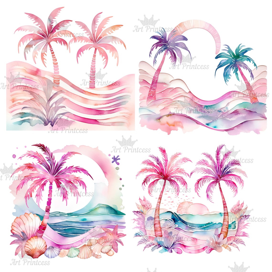 Preppy Palm Tree Watercolor Clipart PNG Pastel Tropical Palm Tree ...