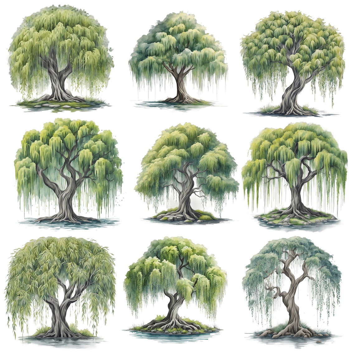 Watercolor Weeping Willow Tree Clipart PNG Willow Tree Graphics ...