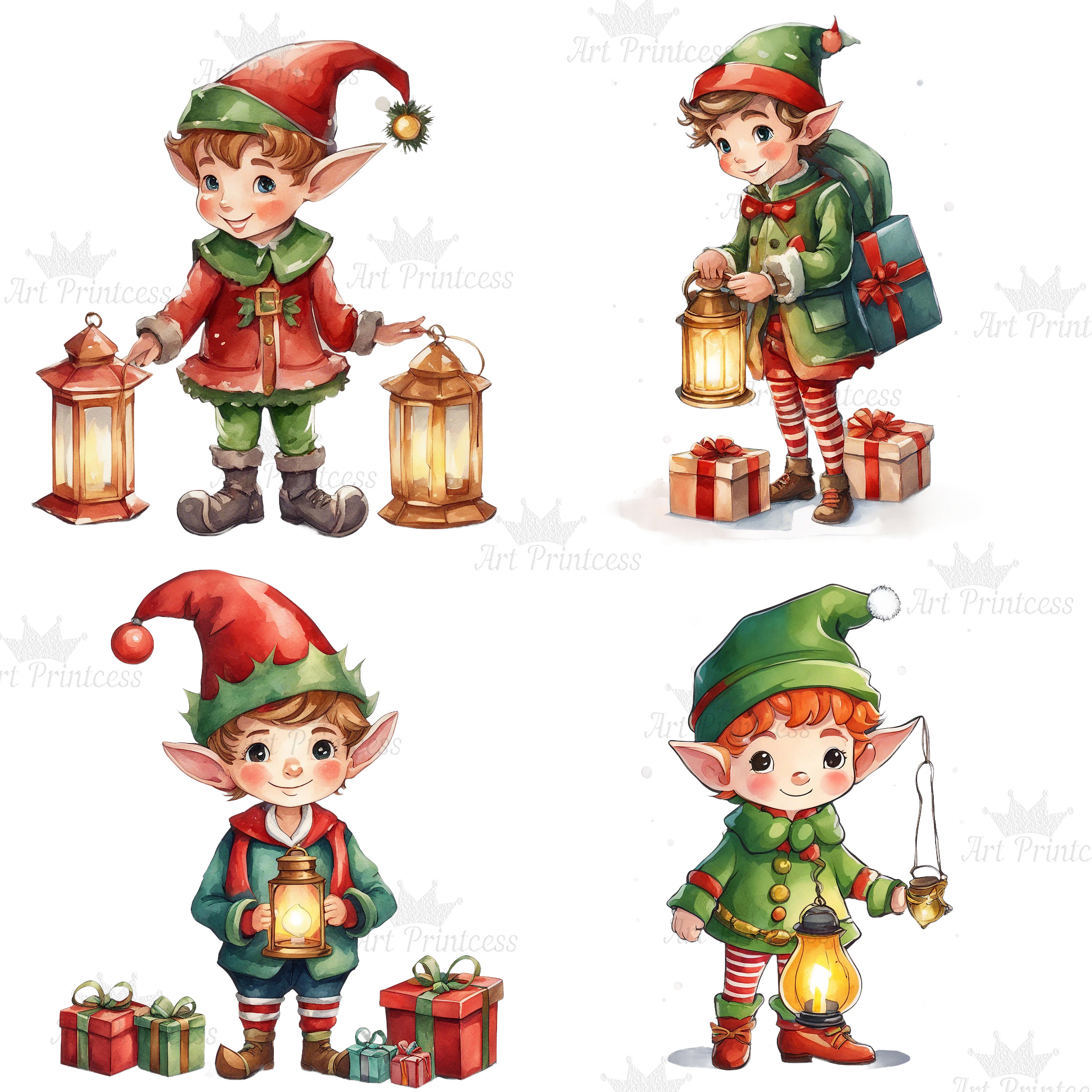 Christmas Elf Boys Clipart PNG Watercolor Christmas Elves Boys - Etsy