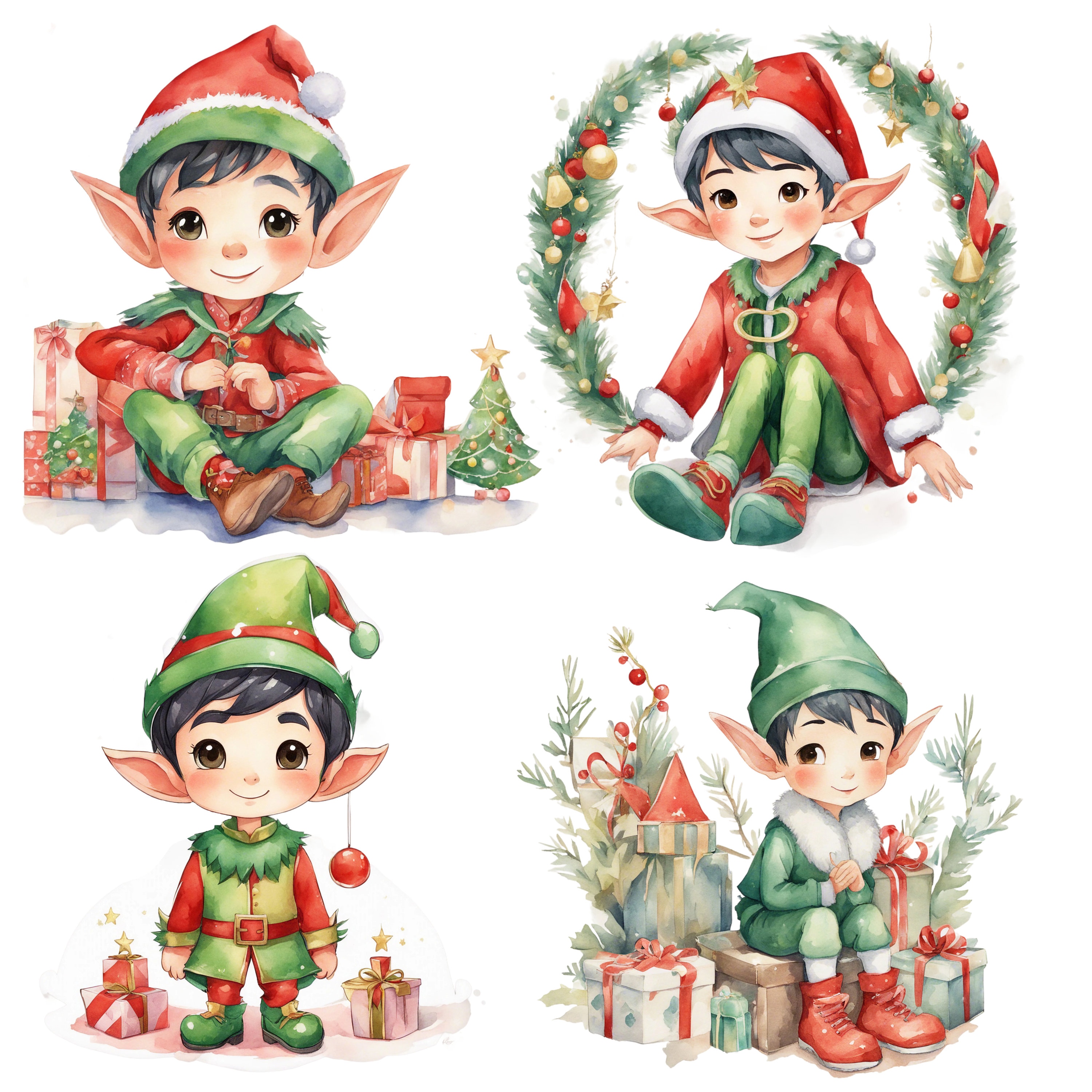 Asian Christmas Elf Clipart PNG Asian Elves Digital Download Bundle ...