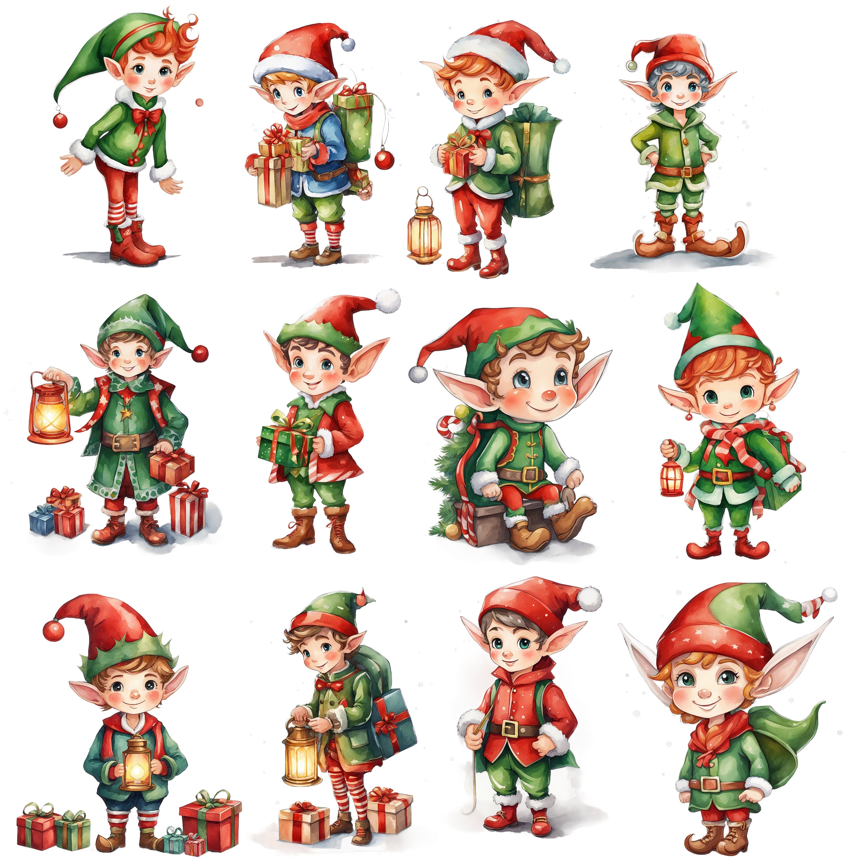 80 Christmas Elf Clipart Bundle Christmas Elves PNG Cute Watercolor ...