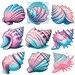 Preppy Seashell Watercolor Clipart PNG Pastel Tropical Glitter Seashell ...