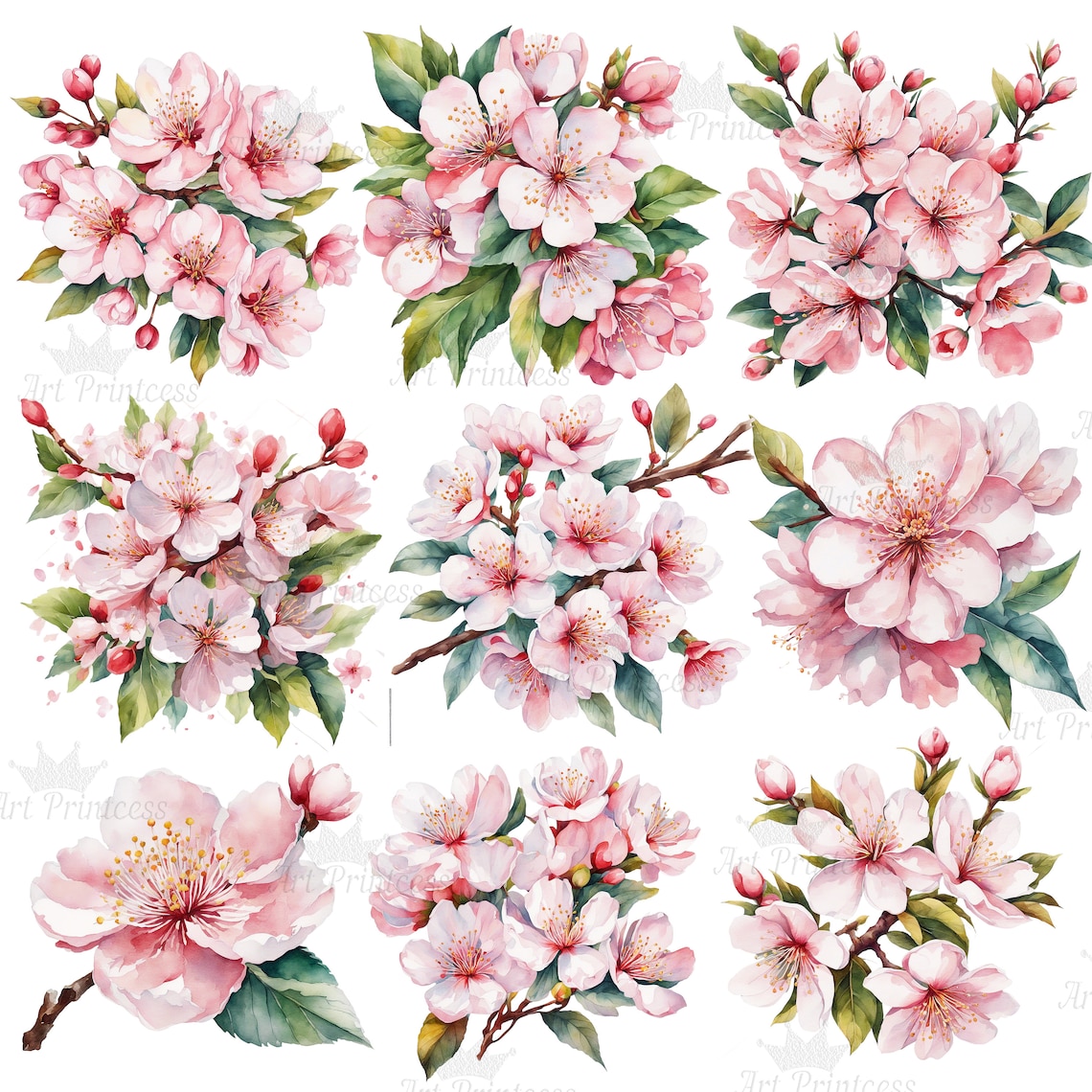 Sakura Watercolor Clipart PNG Bundle Sakura Tree Clipart Sakura Flower ...