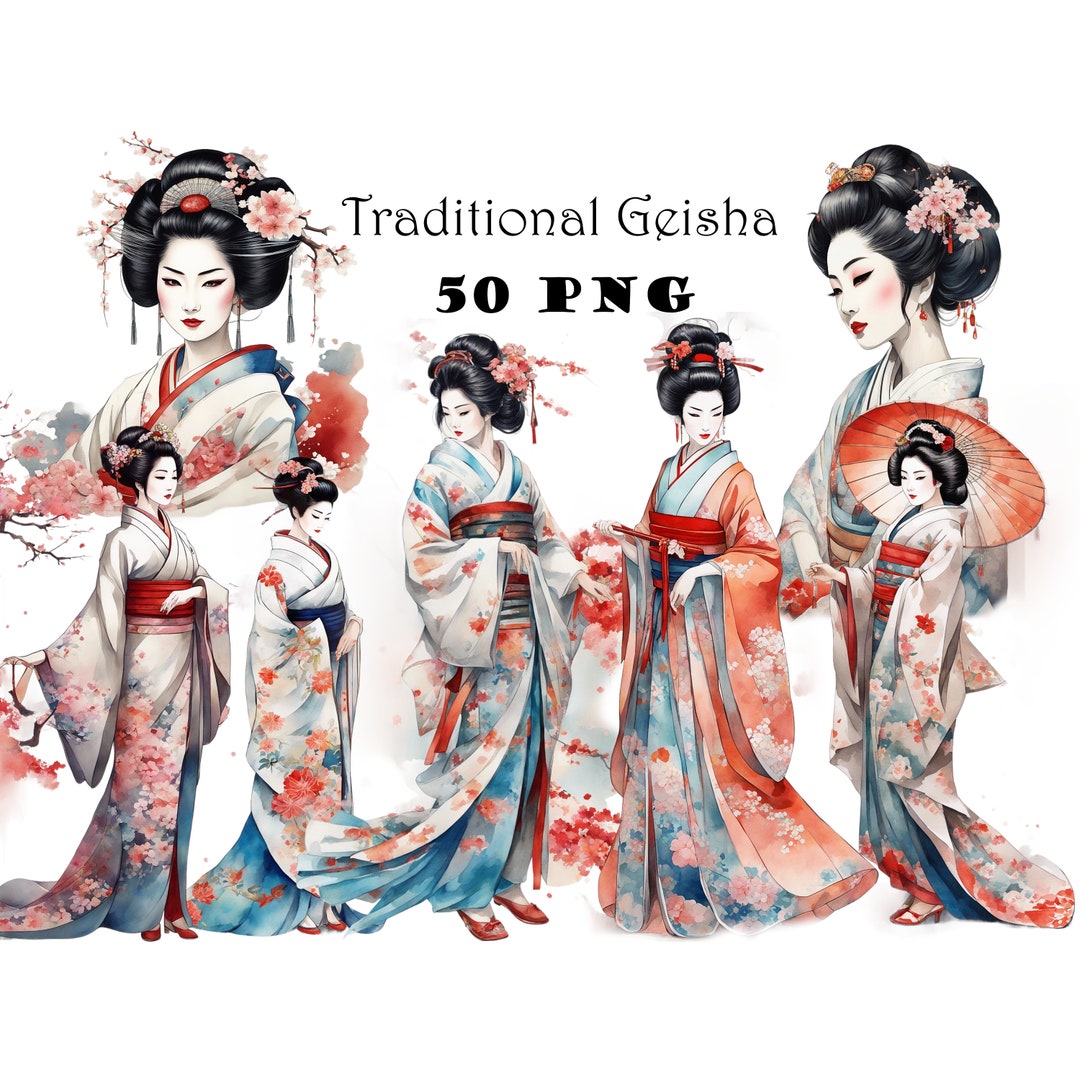 50 Geisha Watercolor Clipart PNG Traditional Japanese Geisha Watercolor ...