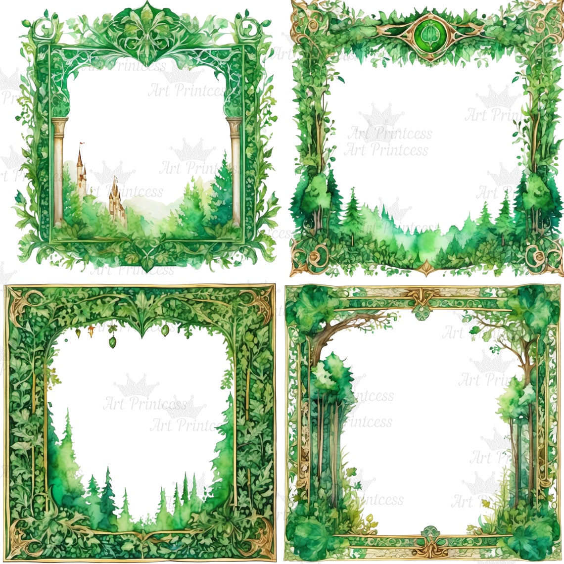 Watercolor Forest Frame Clipart Digital Paper Crafts Frame Border ...
