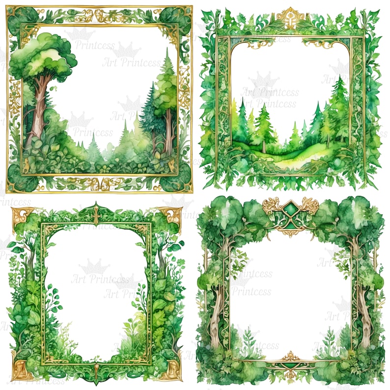Watercolor Forest Frame Clipart Digital Paper Crafts Frame Border ...