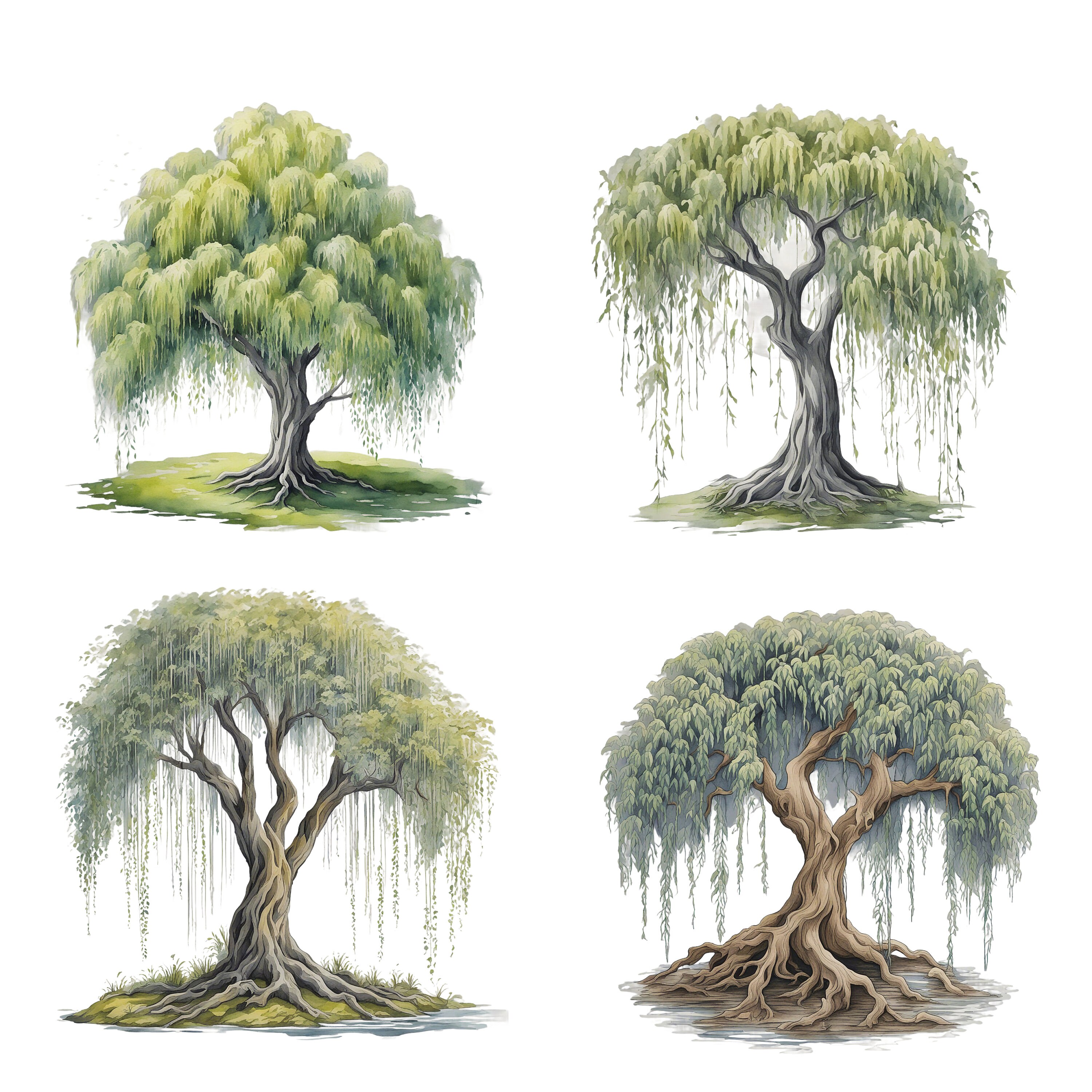 Watercolor Weeping Willow Tree Clipart PNG Willow Tree Graphics ...