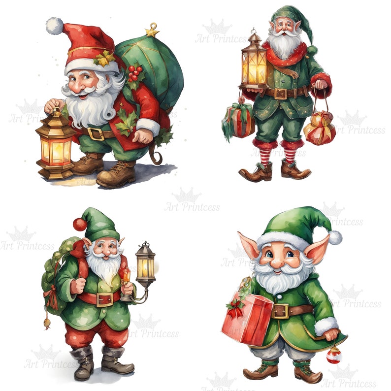 Old Christmas Elves Clipart PNG Watercolor Christmas Elfs PNG Old ...