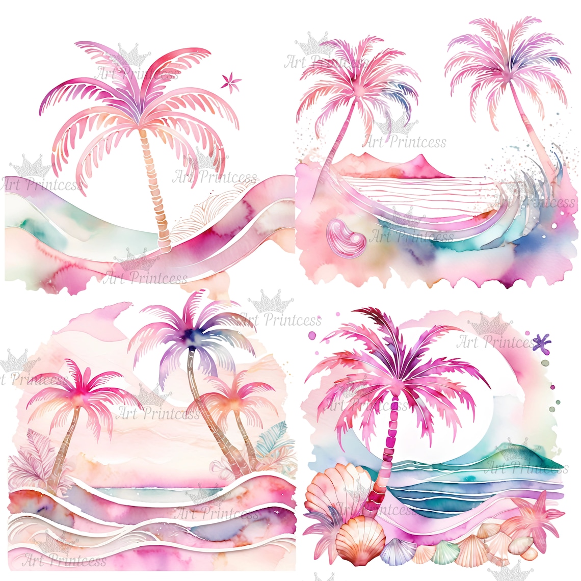 Preppy Palm Tree Watercolor Clipart PNG Pastel Tropical Palm Tree ...