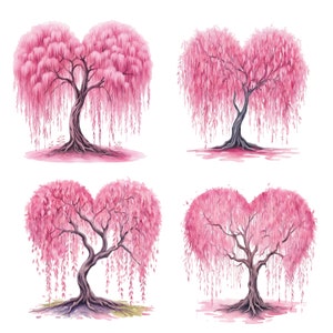 Weeping Willow Tree Heart Shaped Watercolor Clipart PNG Bundle Romantic ...