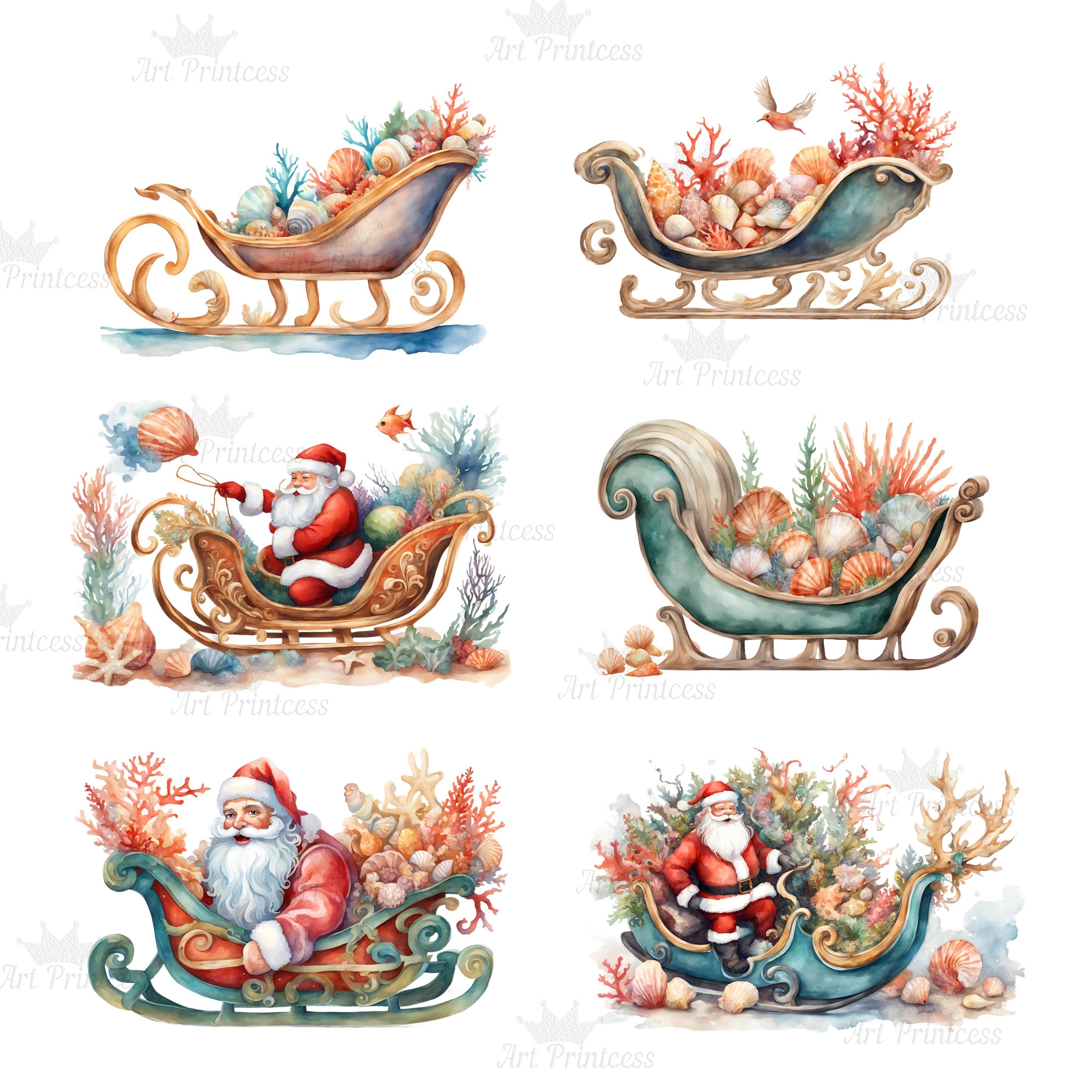 Beach Christmas Coastal Watercolor Clipart Bundle Nautical Christmas ...