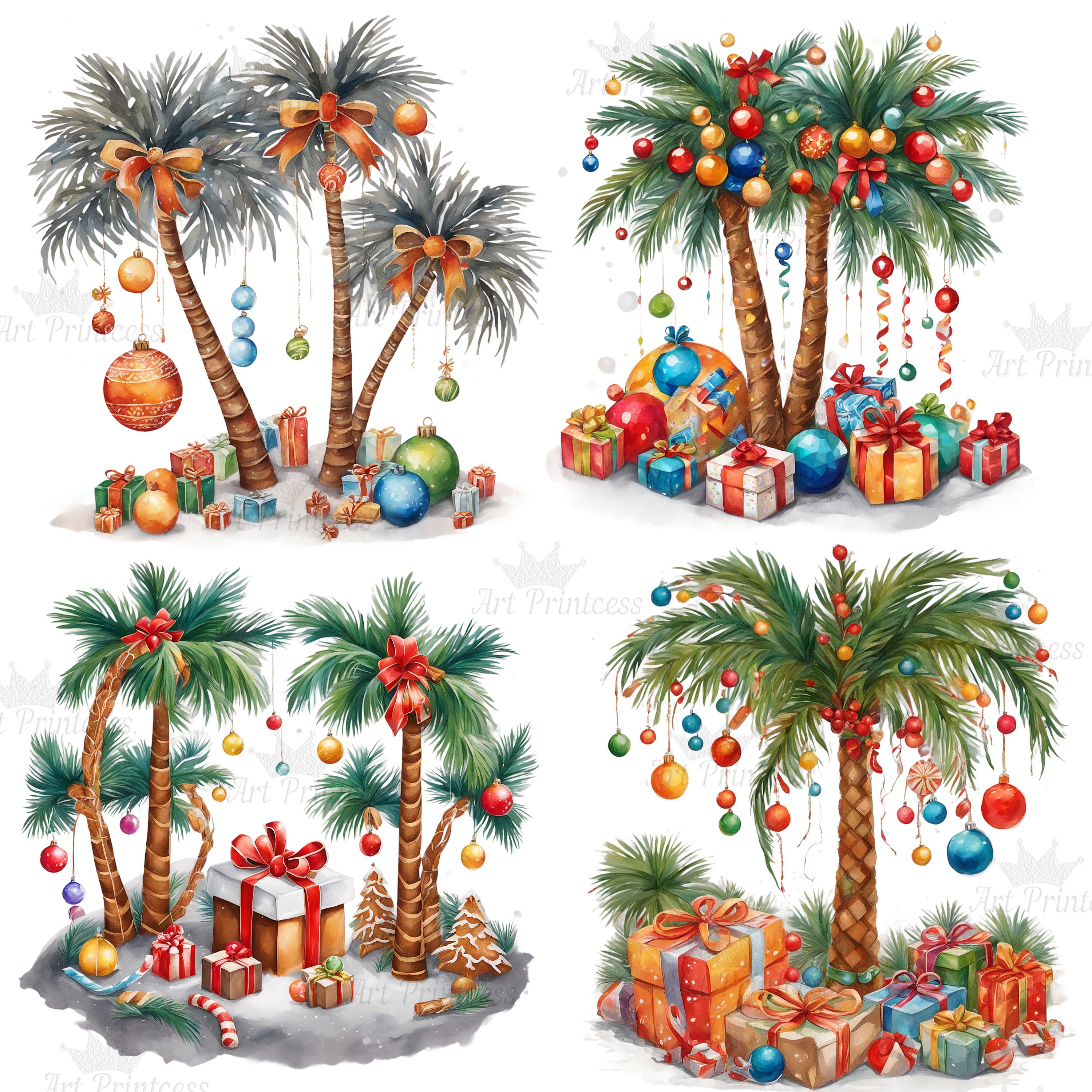 Tropical Christmas Watercolor Palm Tree Clipart PNG Palm Tree Beach ...