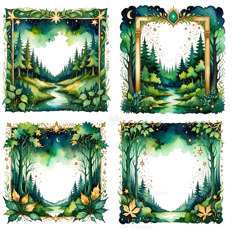 Watercolor Forest Frame Clipart Children Crafts Frame Border Clipart ...