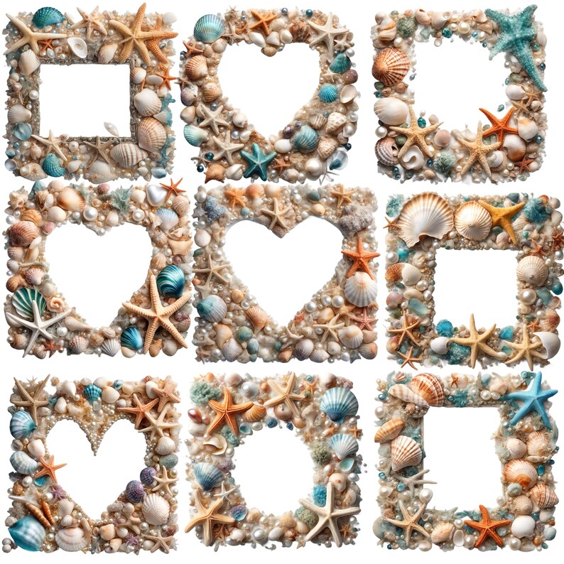 Coastal Tropical Photo Frames Clipart PNG Digital Download Bundle Beach ...