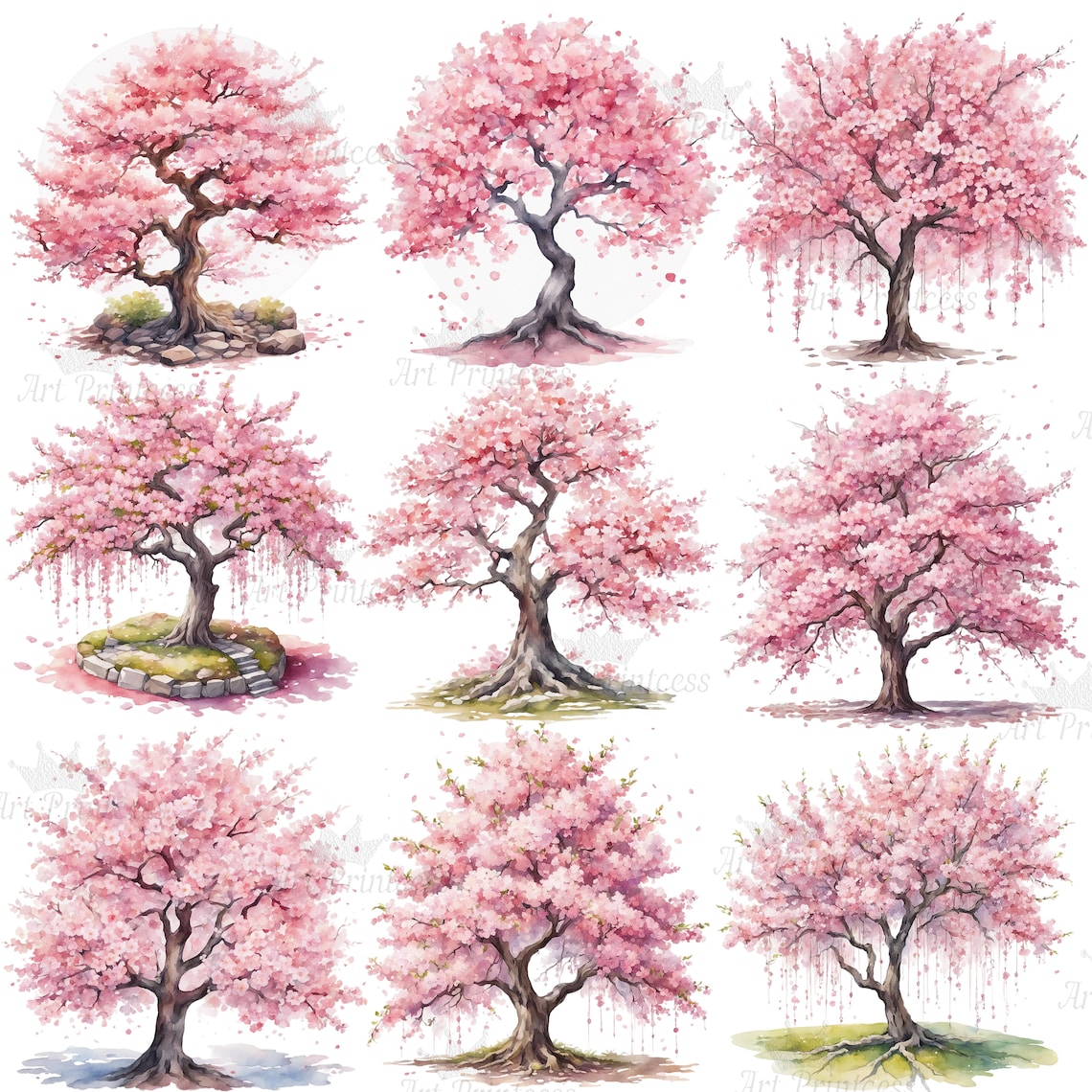 Sakura Watercolor Clipart PNG Bundle Sakura Tree Clipart Sakura Flower ...