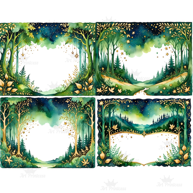 Watercolor Forest Frame Clipart Children Crafts Frame Border Clipart ...