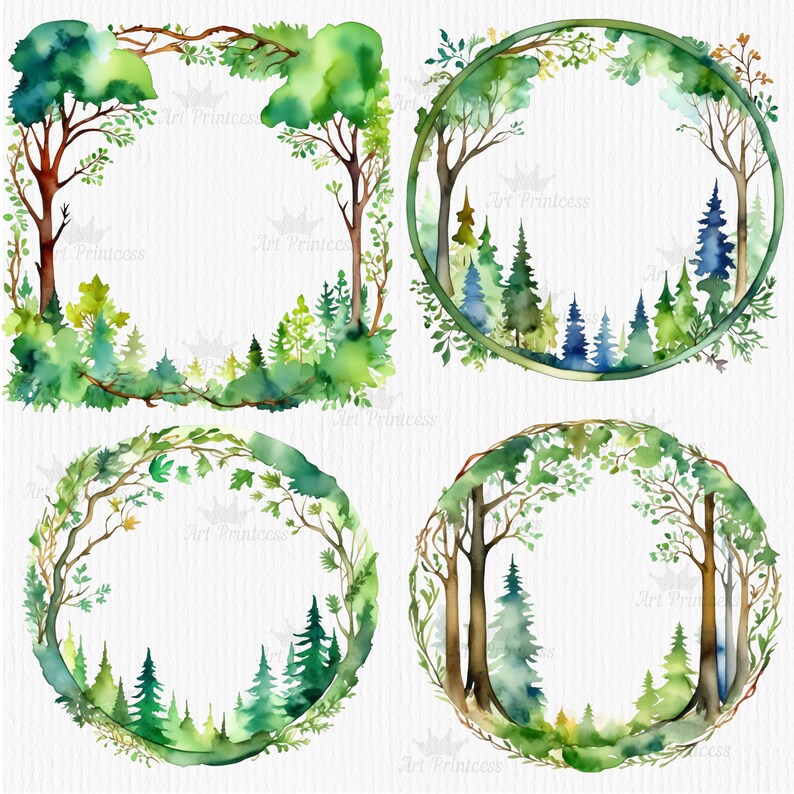 Watercolor Forest Frame Clipart Digital Paper Crafts Frame Border ...
