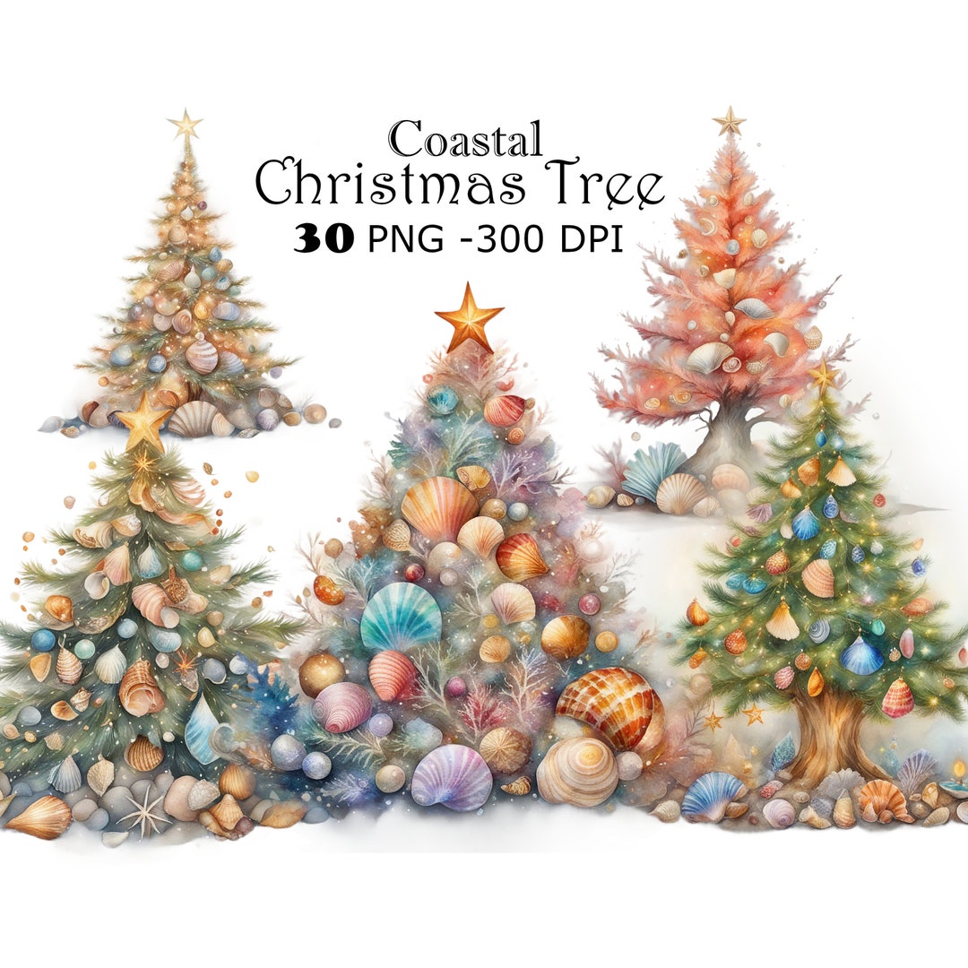 Coastal Christmas Tree Watercolor Clipart PNG Beach Christmas Tree ...