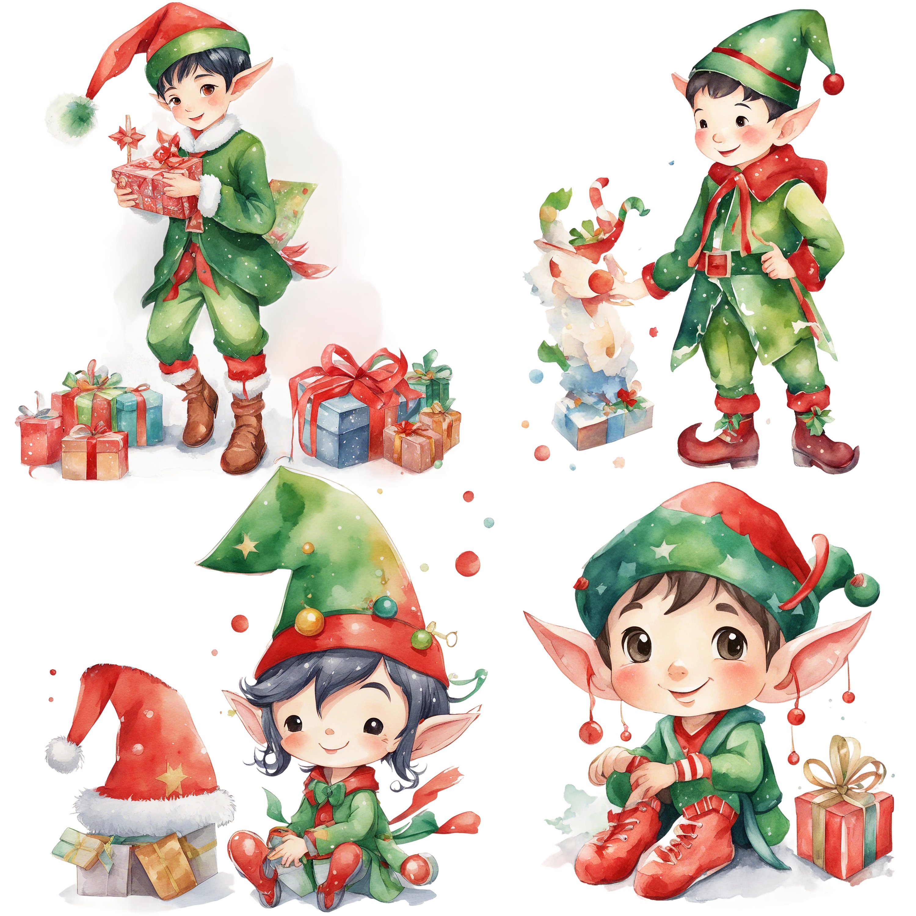 Asian Christmas Elf Clipart PNG Asian Elves Digital Download Bundle ...