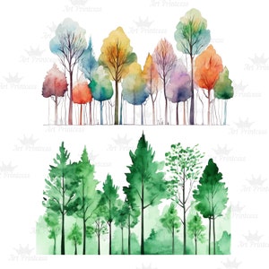 Minimalist Watercolor Tree Borders Clipart PNG Forest Trees Overlays ...