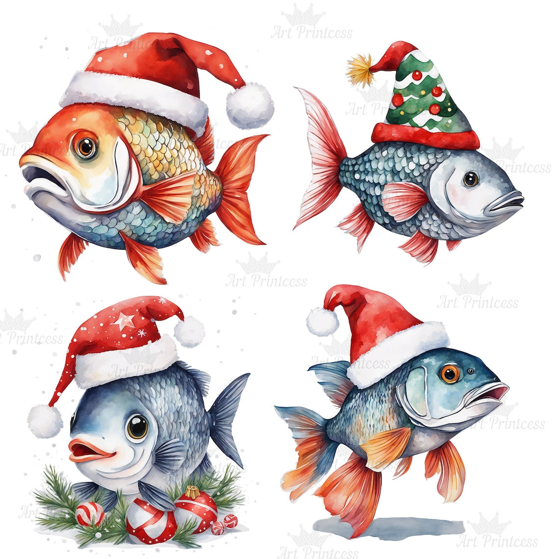 Christmas Fish Clipart PNG Fish in Christmas Hat Clipart Nautical ...