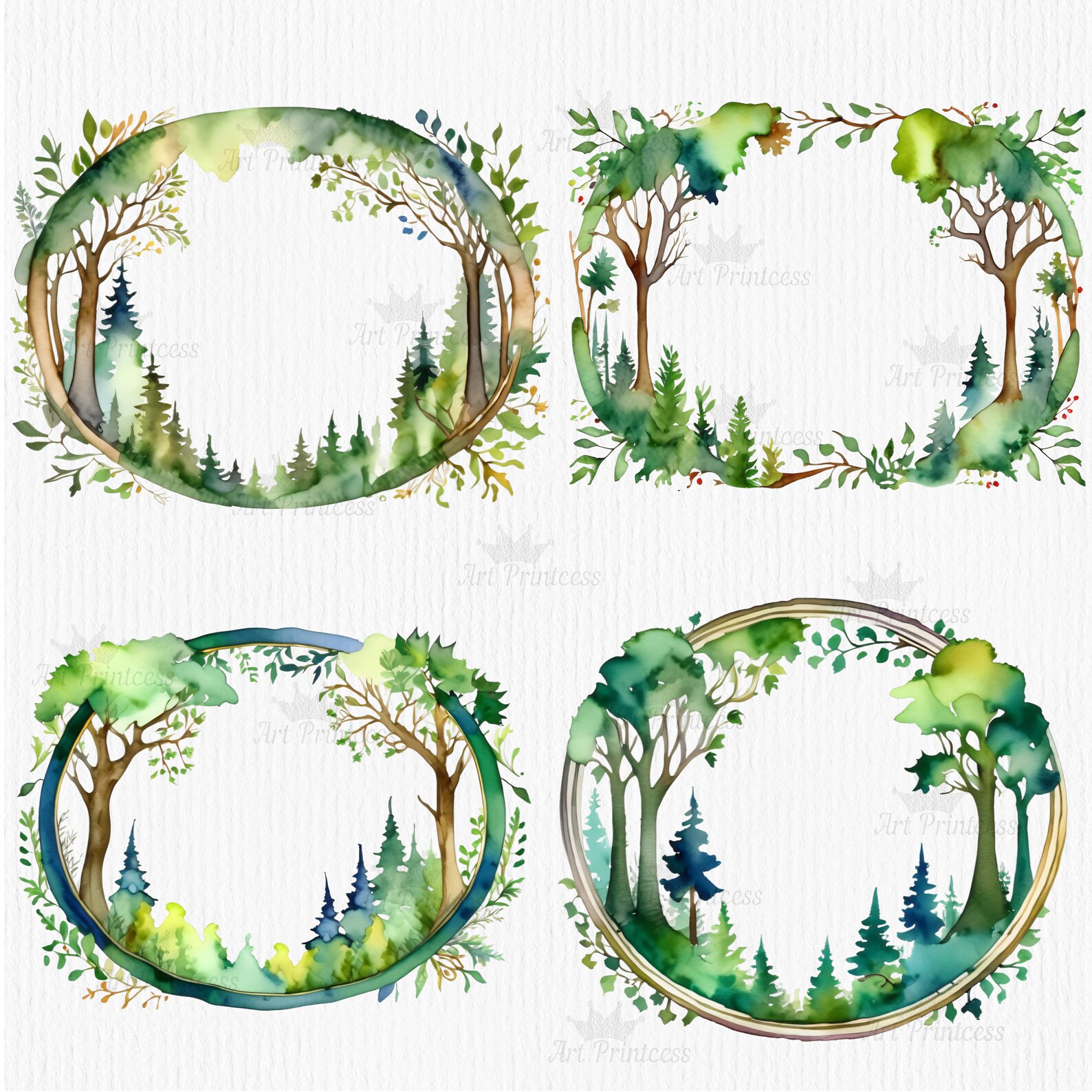 Watercolor Forest Frame Clipart Digital Paper Crafts Frame Border ...
