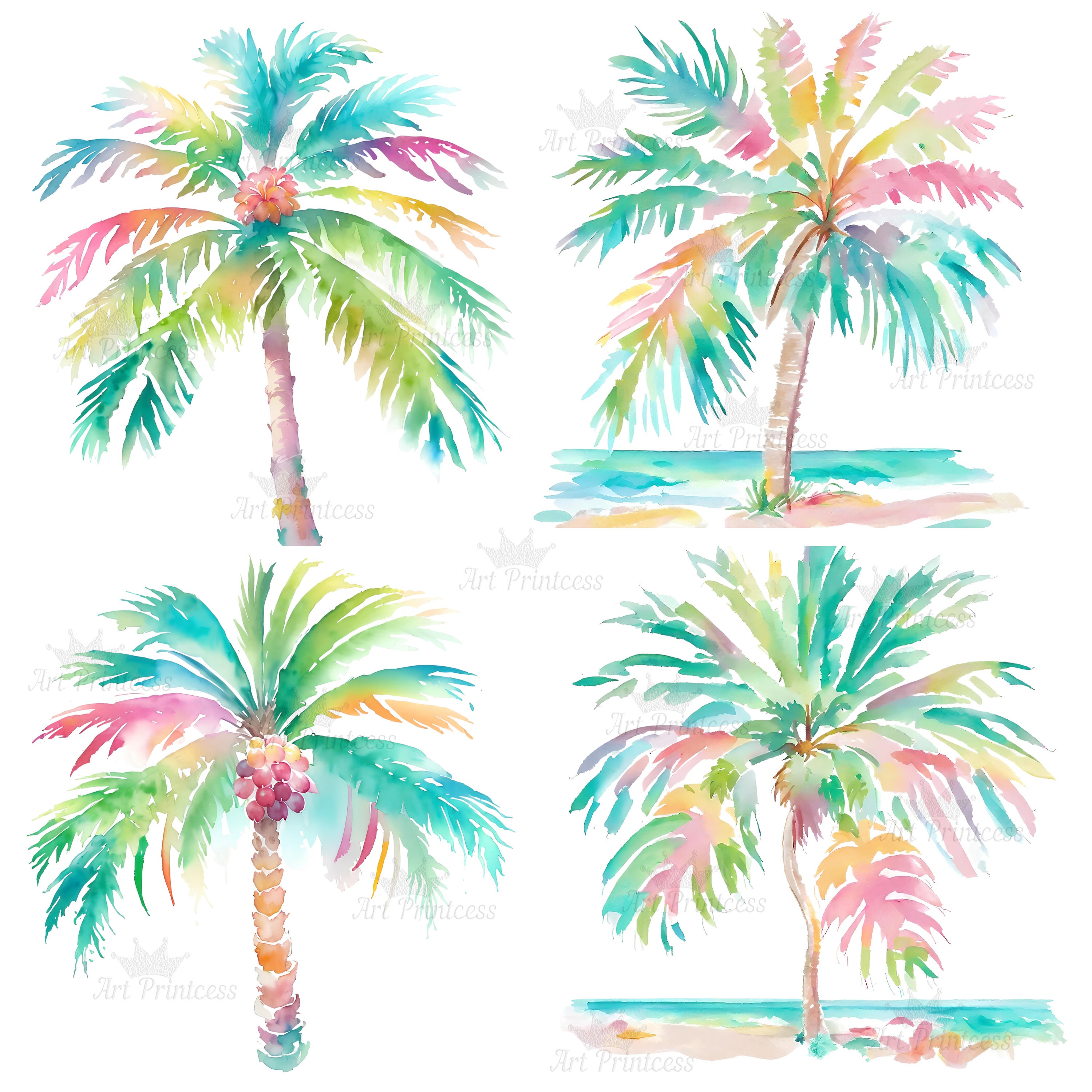 Preppy Palm Tree Watercolor Clipart PNG Pastel Tropical Palm Tree ...