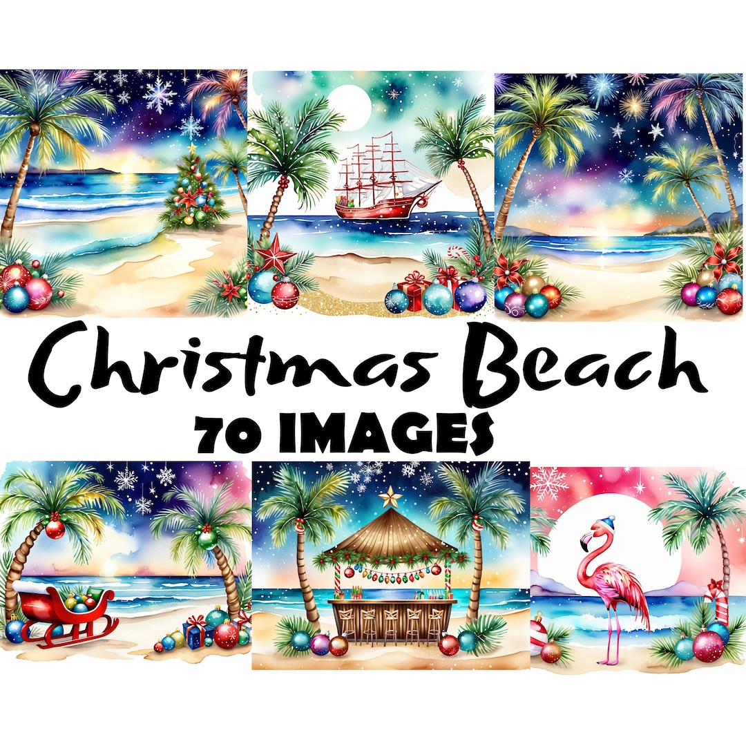 Tropical Christmas Watercolor Palm Tree Clipart Palm Tree Beach ...