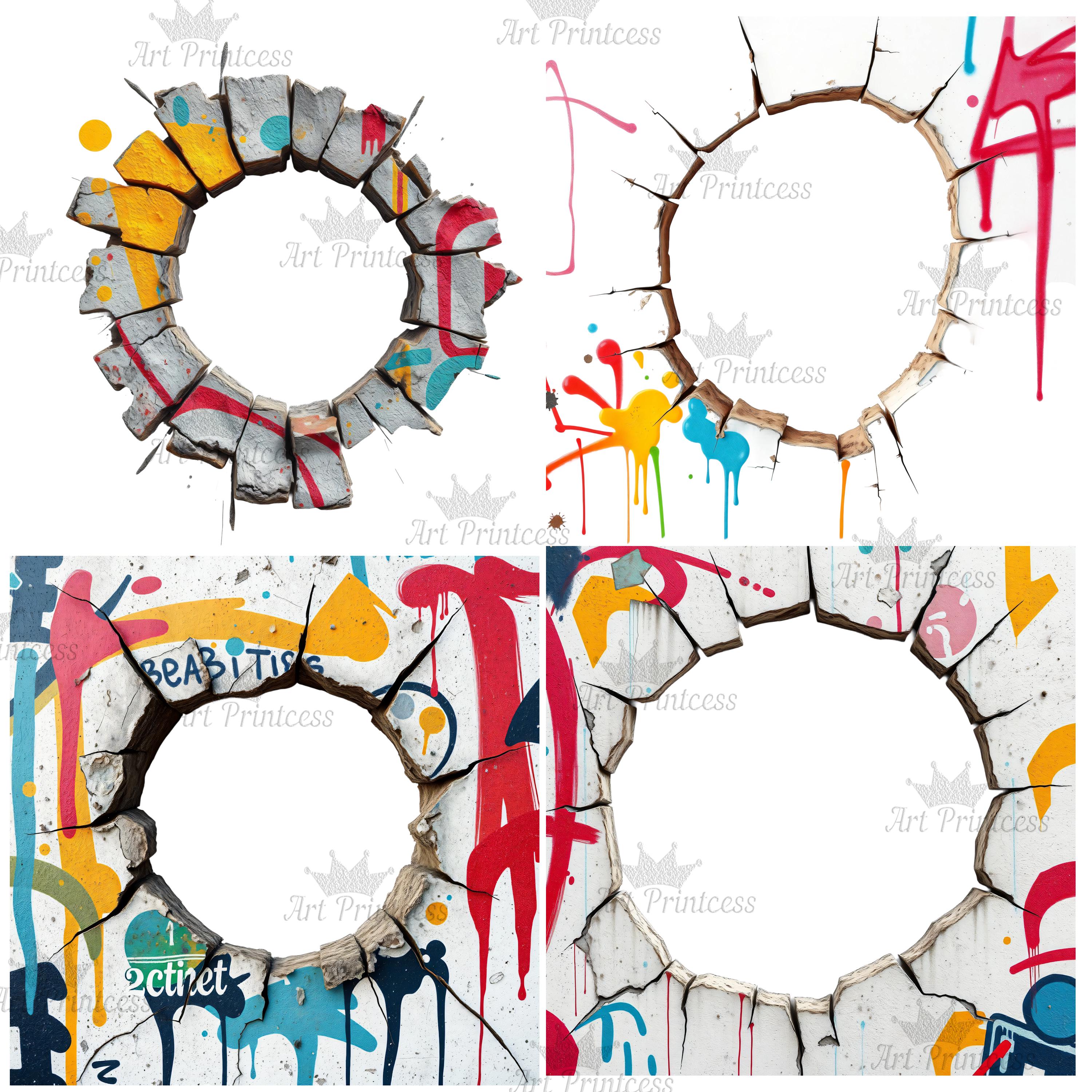 Funky Graffiti Frame Overlays PNG Clipart 3D Grunge Wall Crack Effect ...
