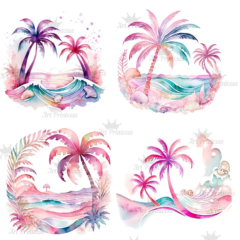 Preppy Palm Tree Watercolor Clipart PNG Pastel Tropical Palm Tree ...