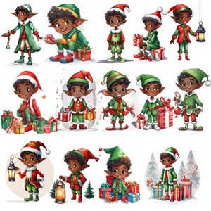 Afro American Elf Clipart PNG Dark Skin Christmas Elves Digital ...