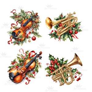 Christmas Musical Orchestra Instruments Watercolor Clipart PNG Festive ...