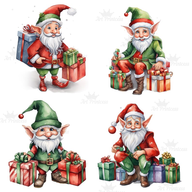 Old Christmas Elves Clipart PNG Watercolor Christmas Elfs PNG Old ...
