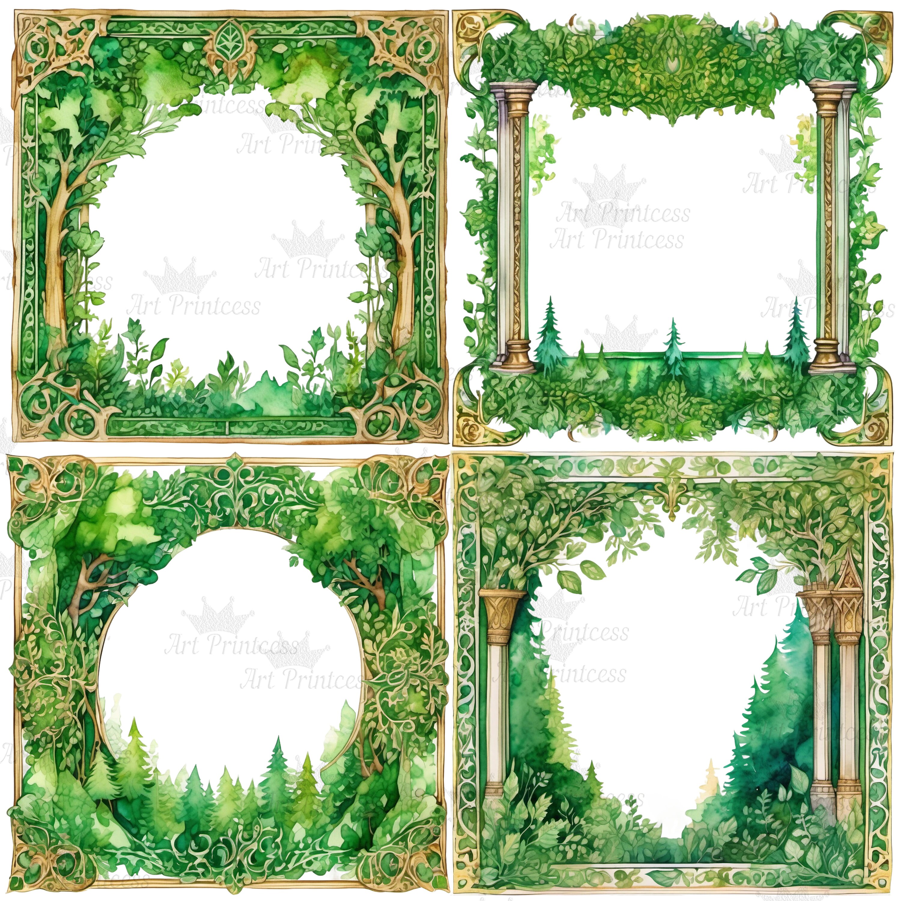 Watercolor Forest Frame Clipart Digital Paper Crafts Frame Border ...