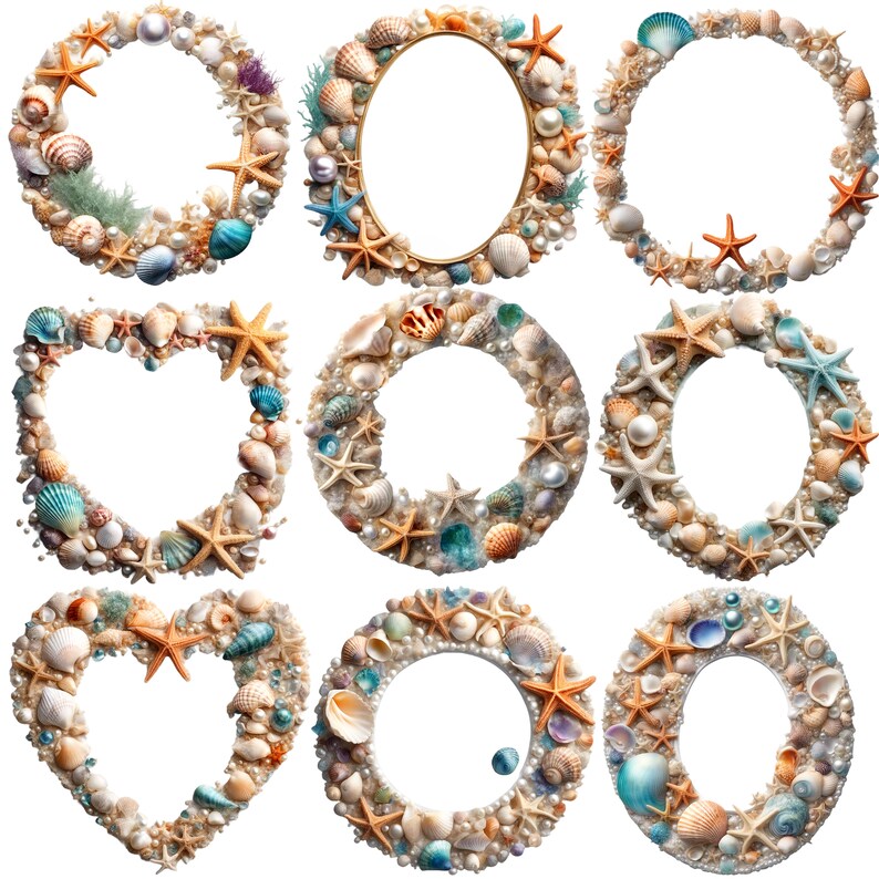 Coastal Tropical Photo Frames Clipart PNG Digital Download Bundle Beach ...