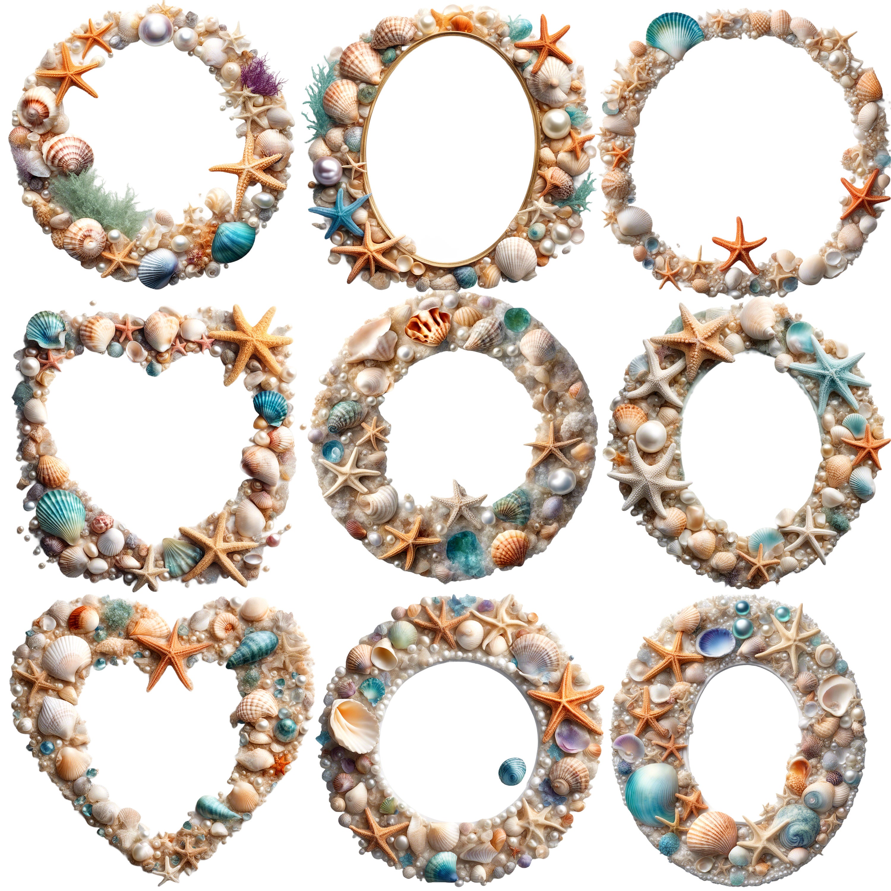 Coastal Tropical Photo Frames Clipart PNG Digital Download Bundle Beach ...