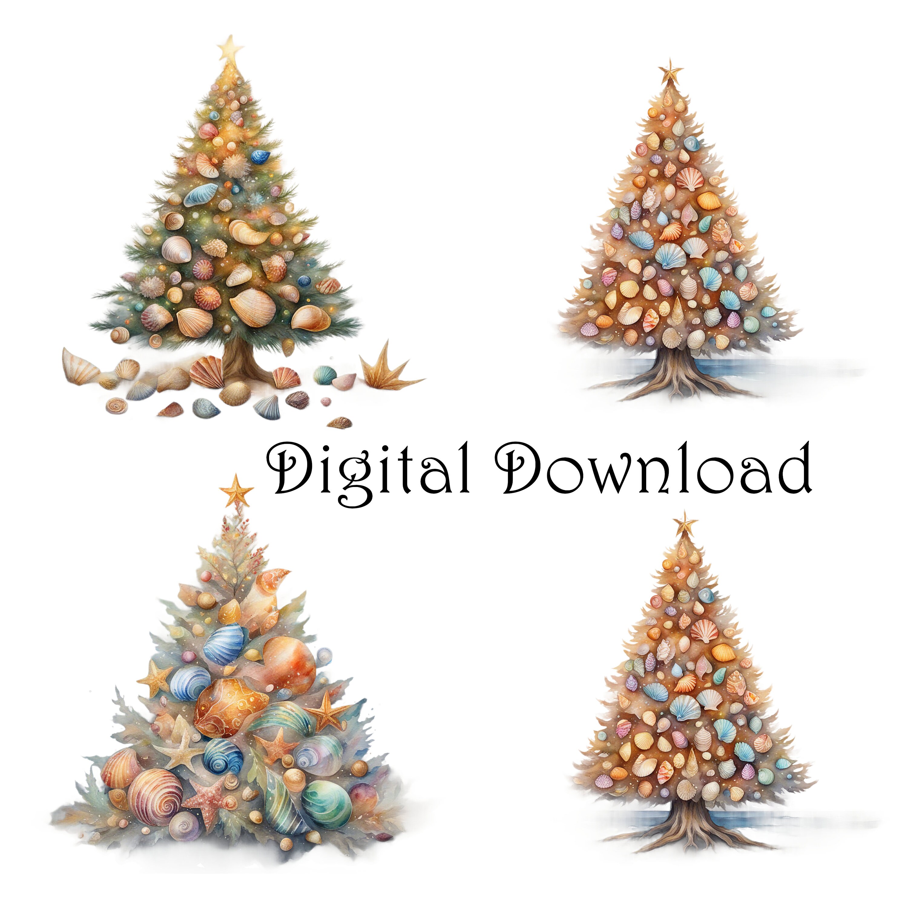 Coastal Christmas Tree Watercolor Clipart PNG Beach Christmas Tree ...