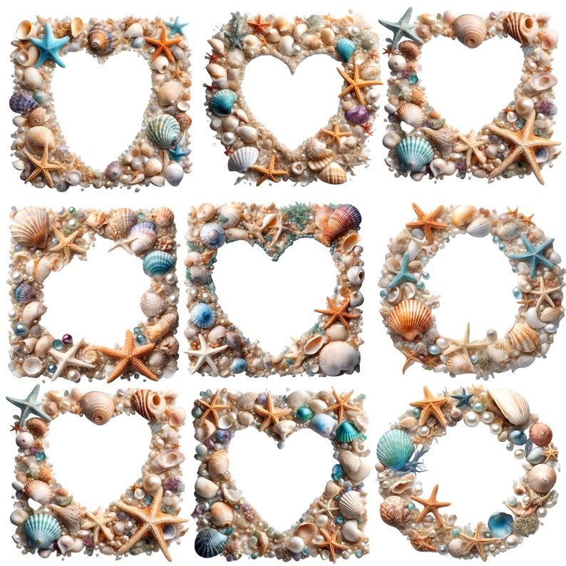 Coastal Tropical Photo Frames Clipart PNG Digital Download Bundle Beach ...