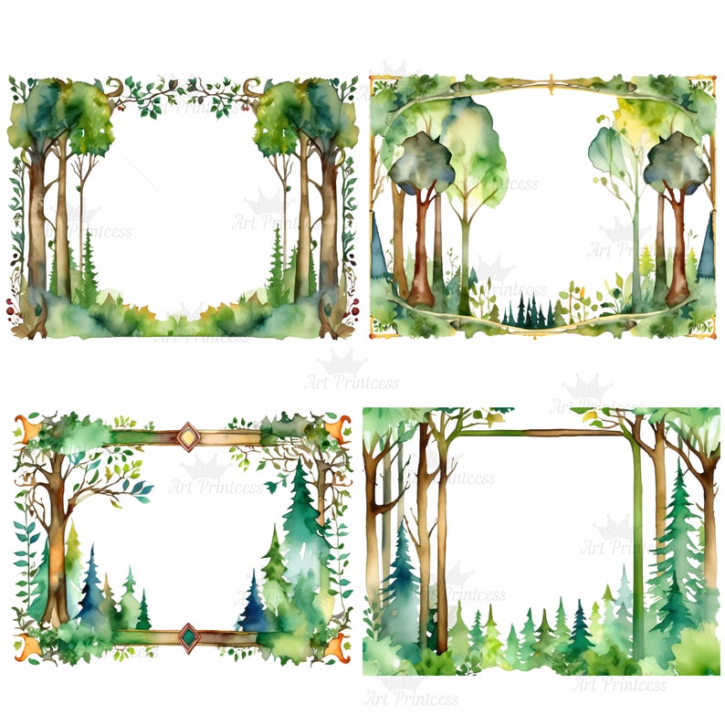Watercolor Forest Frame Clipart Digital Paper Crafts Frame Border ...
