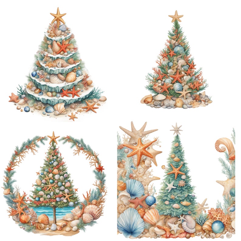 Coastal Christmas Tree Watercolor Clipart PNG Beach Christmas Tree ...