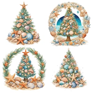 Coastal Christmas Tree Watercolor Clipart PNG Beach Christmas Tree ...