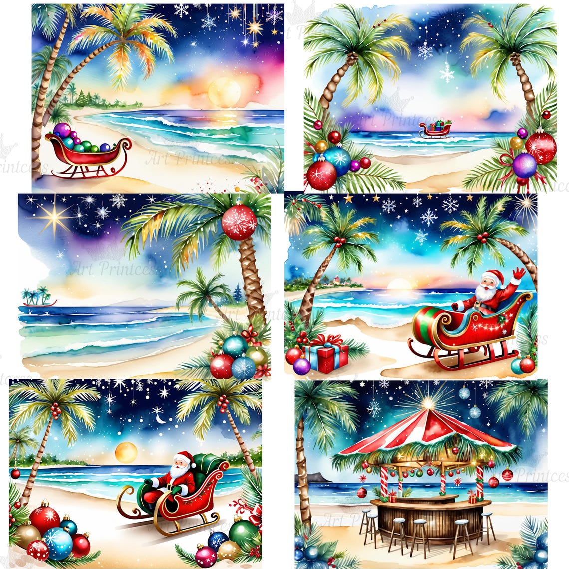 Tropical Christmas Watercolor Palm Tree Clipart Palm Tree Beach ...