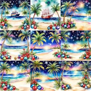 Tropical Christmas Watercolor Palm Tree Clipart Palm Tree Beach ...